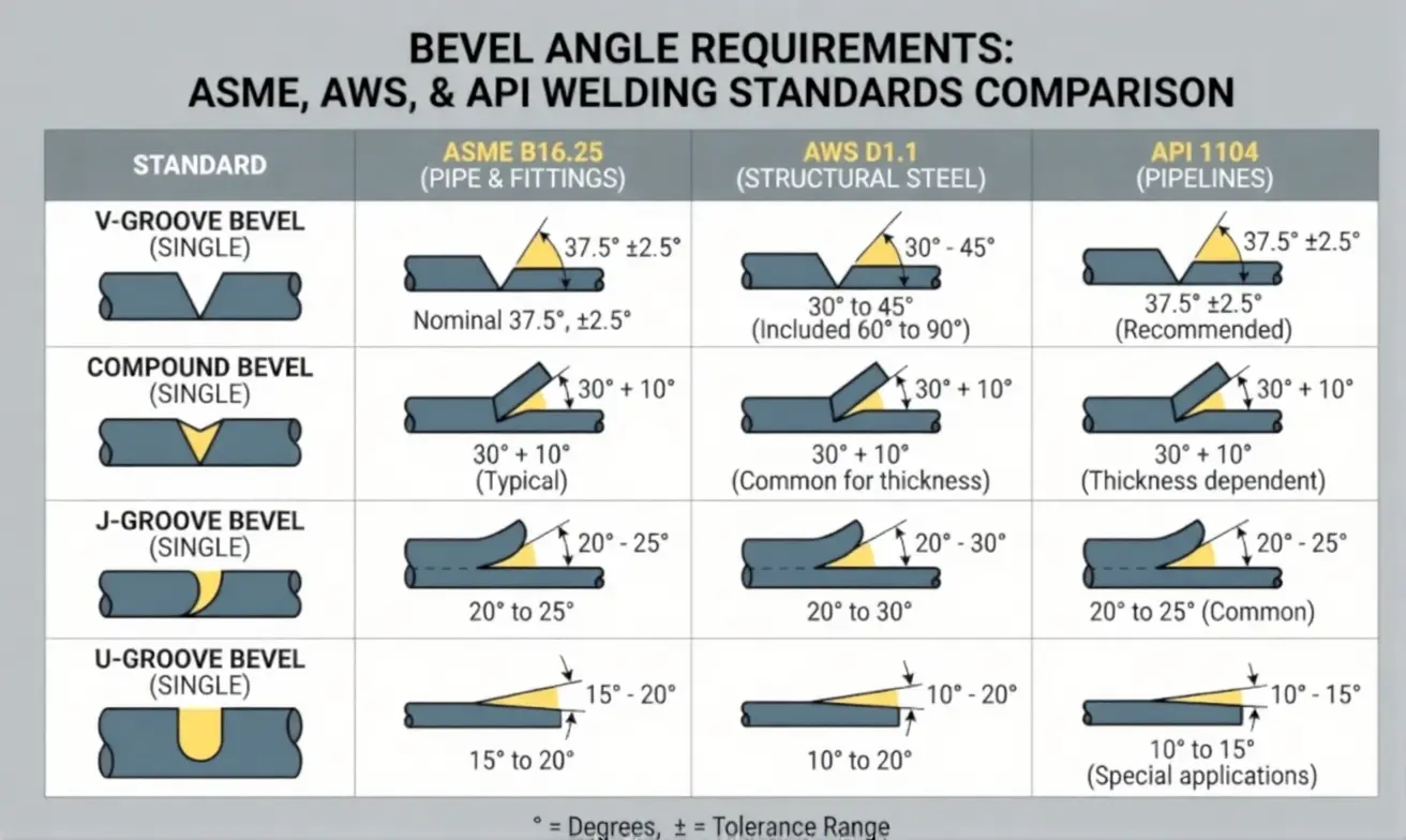 Pipe Bevel Angles by Code: ASME, AWS & API Cheat Sheet (2026) | Kedes ...